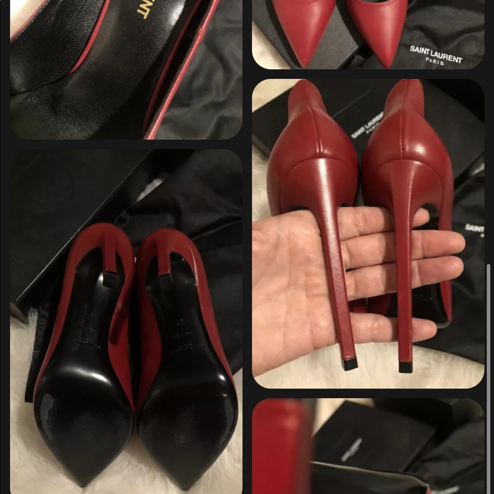 Saint Laurent Sculpted Red Leather Pumps - Size 37 (U… - Gem